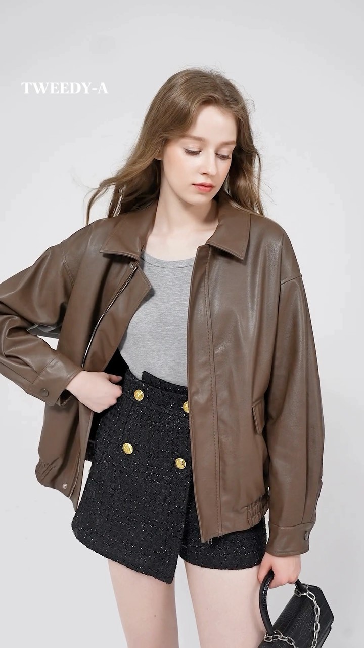#Detailcut Noble Oversized-Fit Collar Leather Blouson Jacket #트위디아 ...