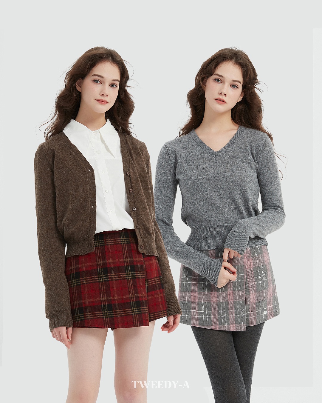 Benny Jacquard Point Modern Check Skirt Pants 도톰한 울원단과 세련된 사선 체크 패턴으로 ...